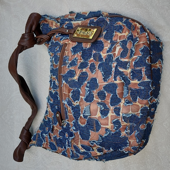 Treska | Bags | Treska Shoulder Bag Denim And Brown Distressed Denim ...